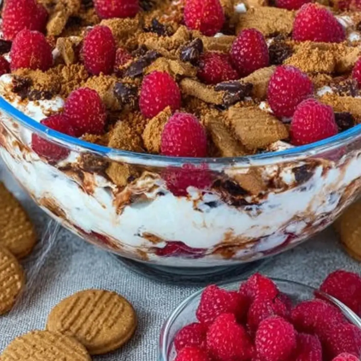 Schichtdessert mit Himbeeren und Keksen - Noras Kreationen