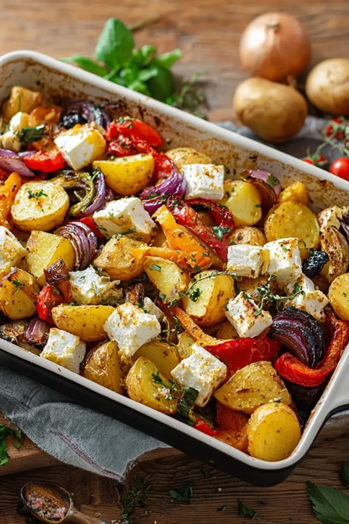 Elegantes Ofengemse Mit Kartoffeln Und Feta Bilder